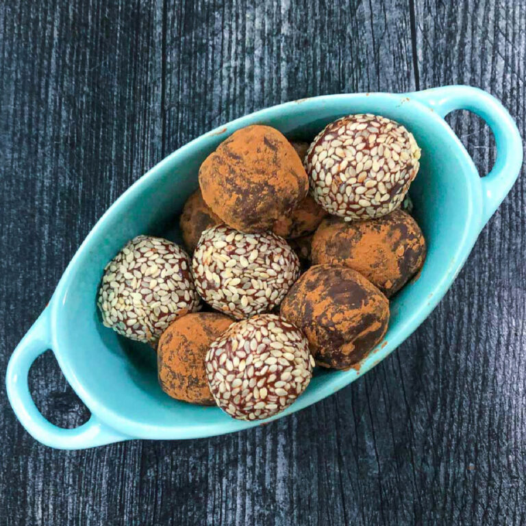 Chocolate Tahini Bites - easy no bake healthy snack with 4 ingredients!