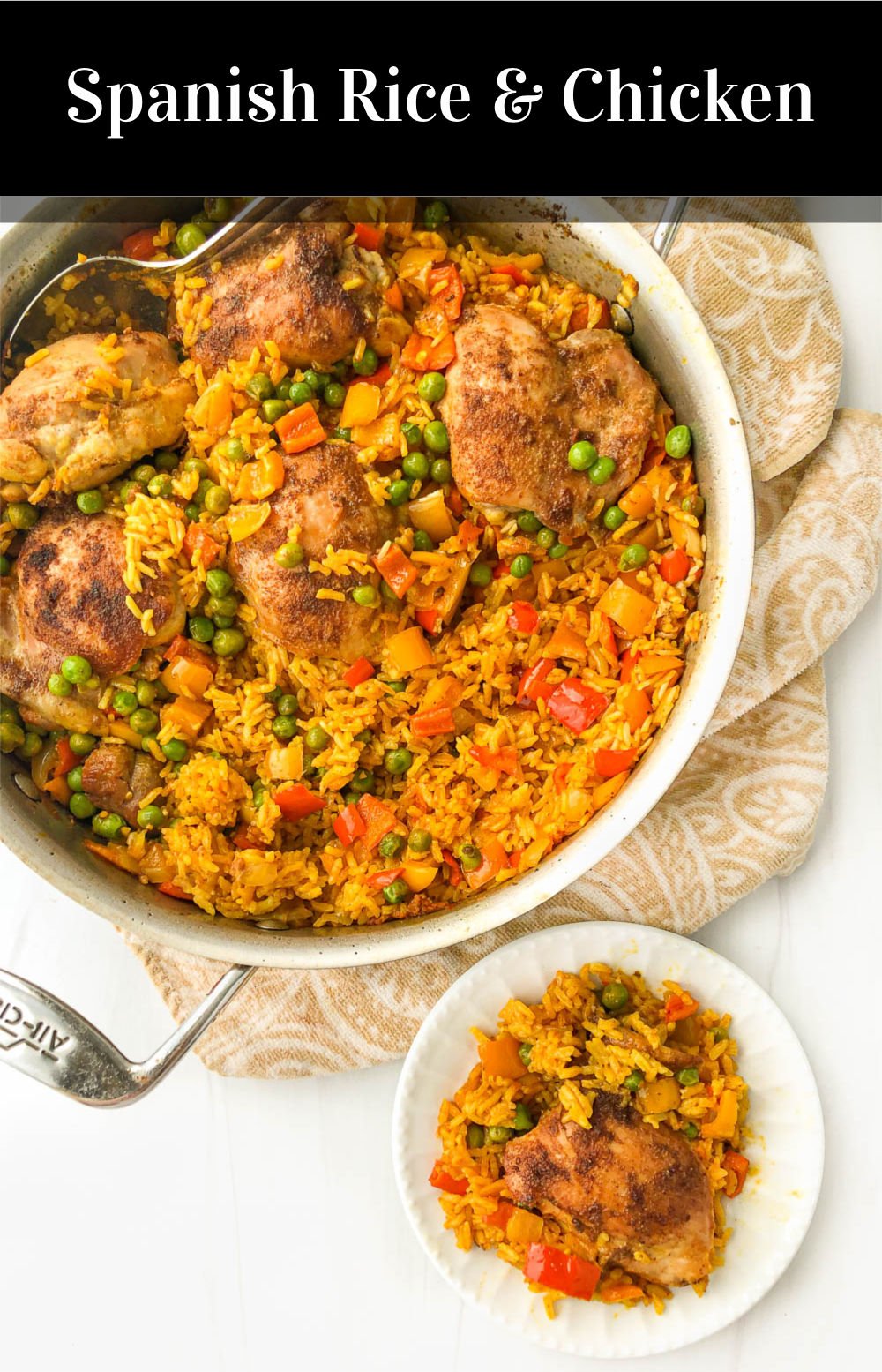 Easy Spanish Chicken & Rice Skillet Dinner - family friendly one pan meal!