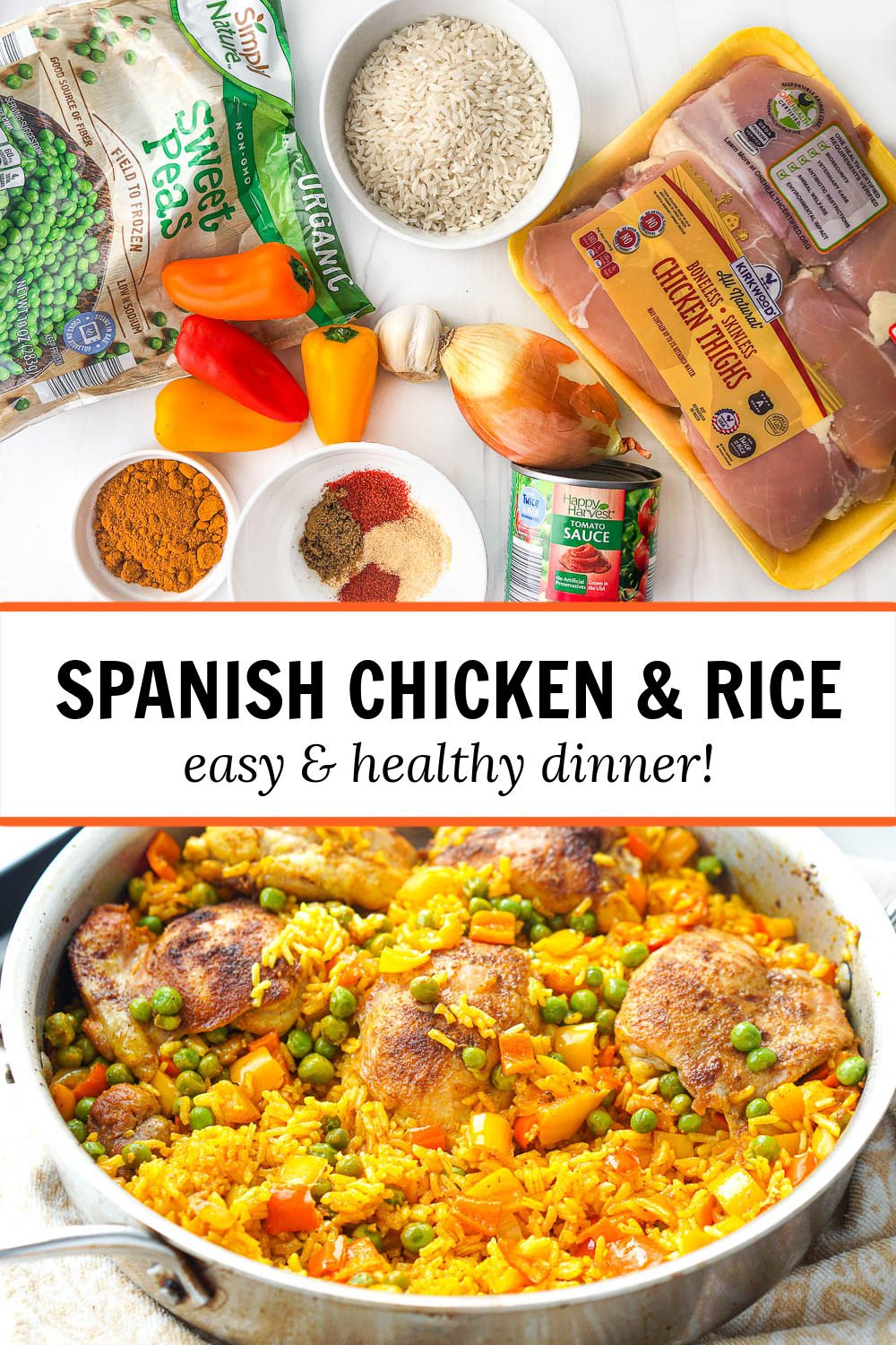 Easy Spanish Chicken & Rice Skillet Dinner - family friendly one pan meal!