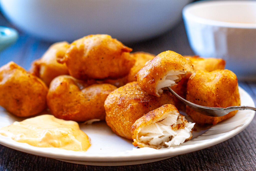 Easy Beer Battered Cod Nuggets Recipe | & sriracha tartar sauce