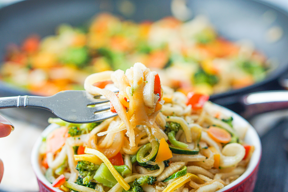 Keto Lo Mein Using Vegetable Noodles - low calorie dinner in 20 minutes!