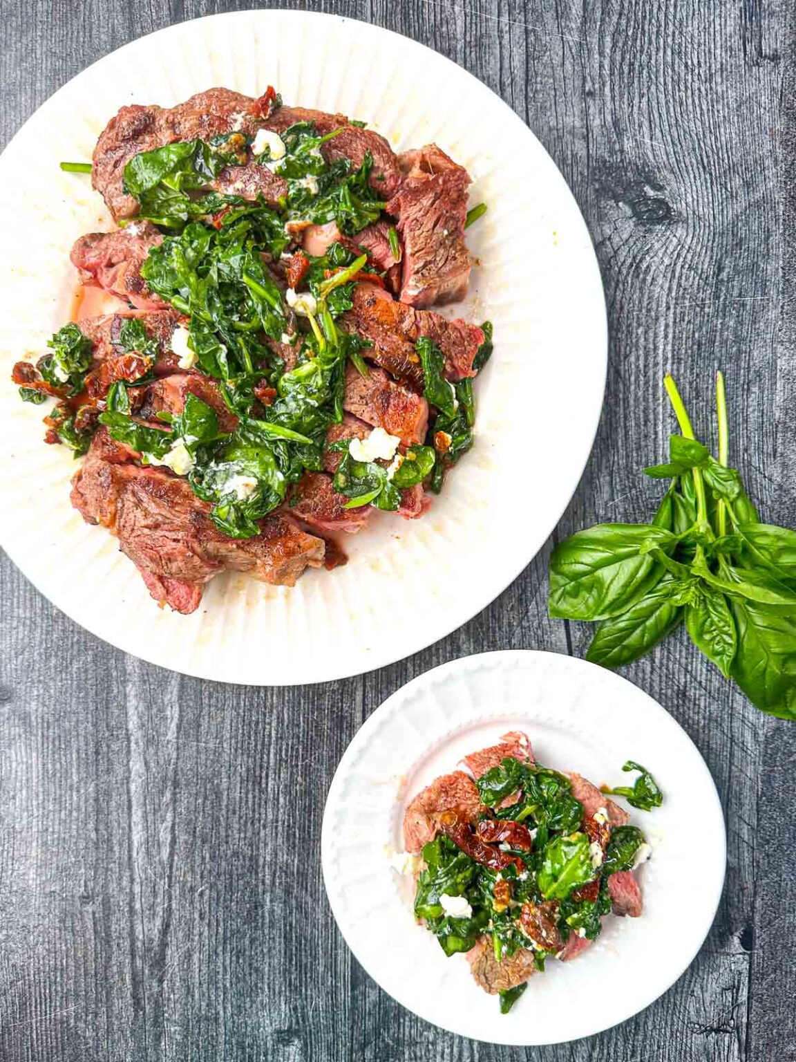 Pan Fried Steak With Spinach and Sun Dried Tomatoes - low carb
