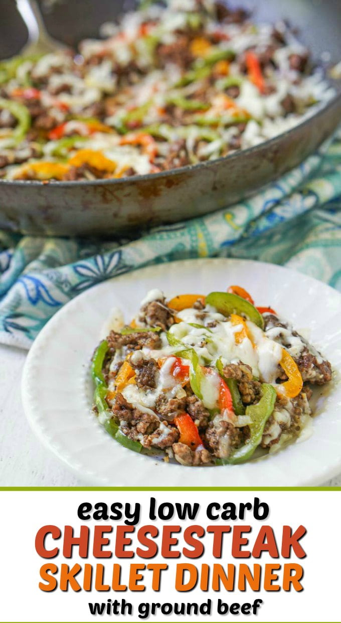 Low Carb Philly Cheesesteak Skillet using Ground Beef in only 30 minutes!