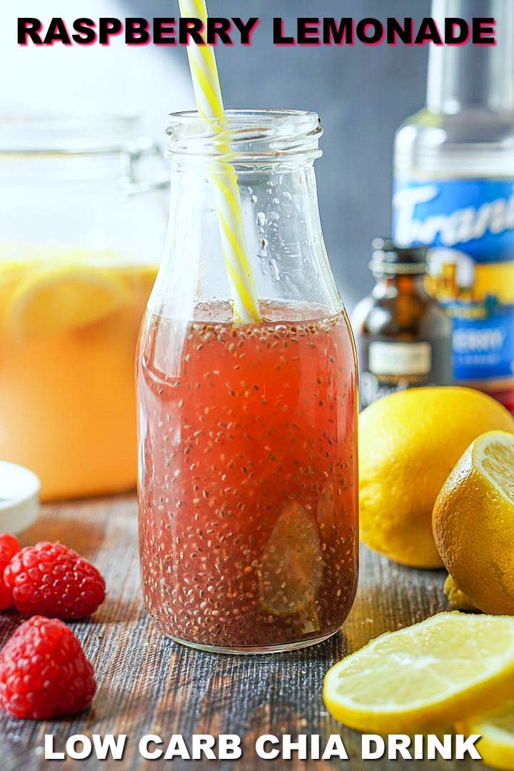 Sugar Free Raspberry Lemonade Chia Drink Recipe - healthy & low carb