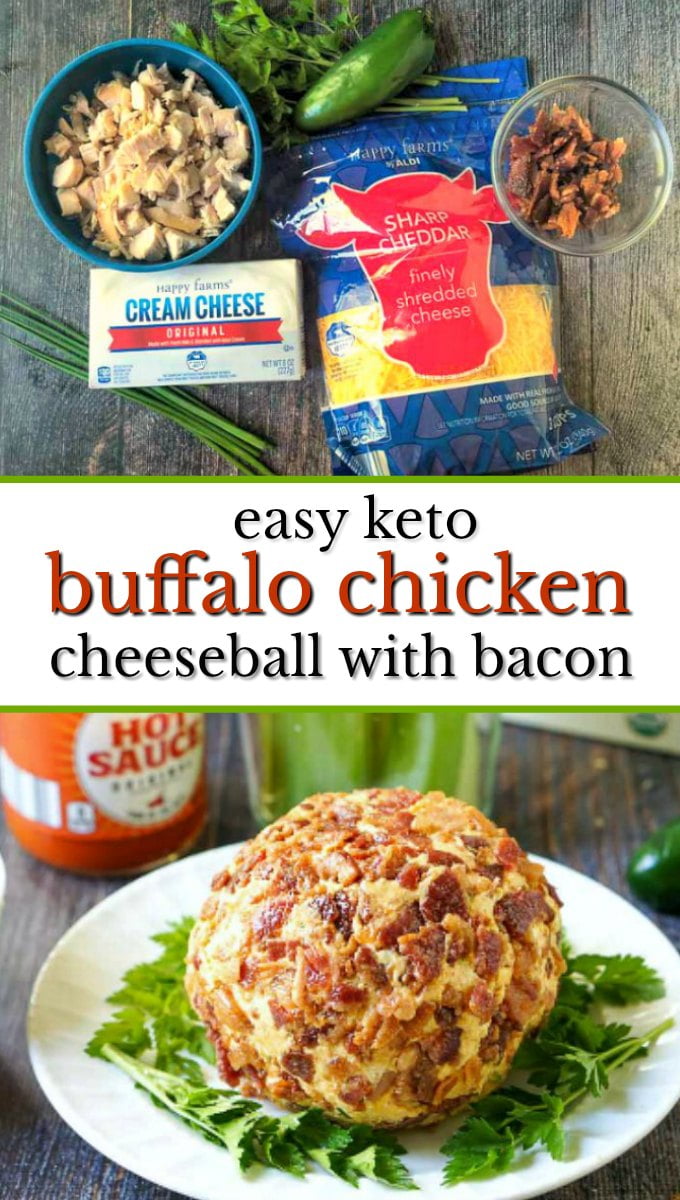 Buffalo Chicken Cheese Ball with Bacon | easy low carb appetizer!