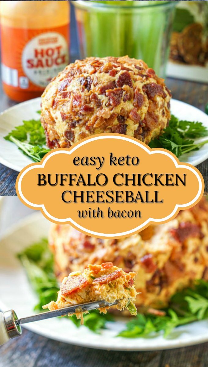 Buffalo Chicken Cheese Ball with Bacon | easy low carb appetizer!