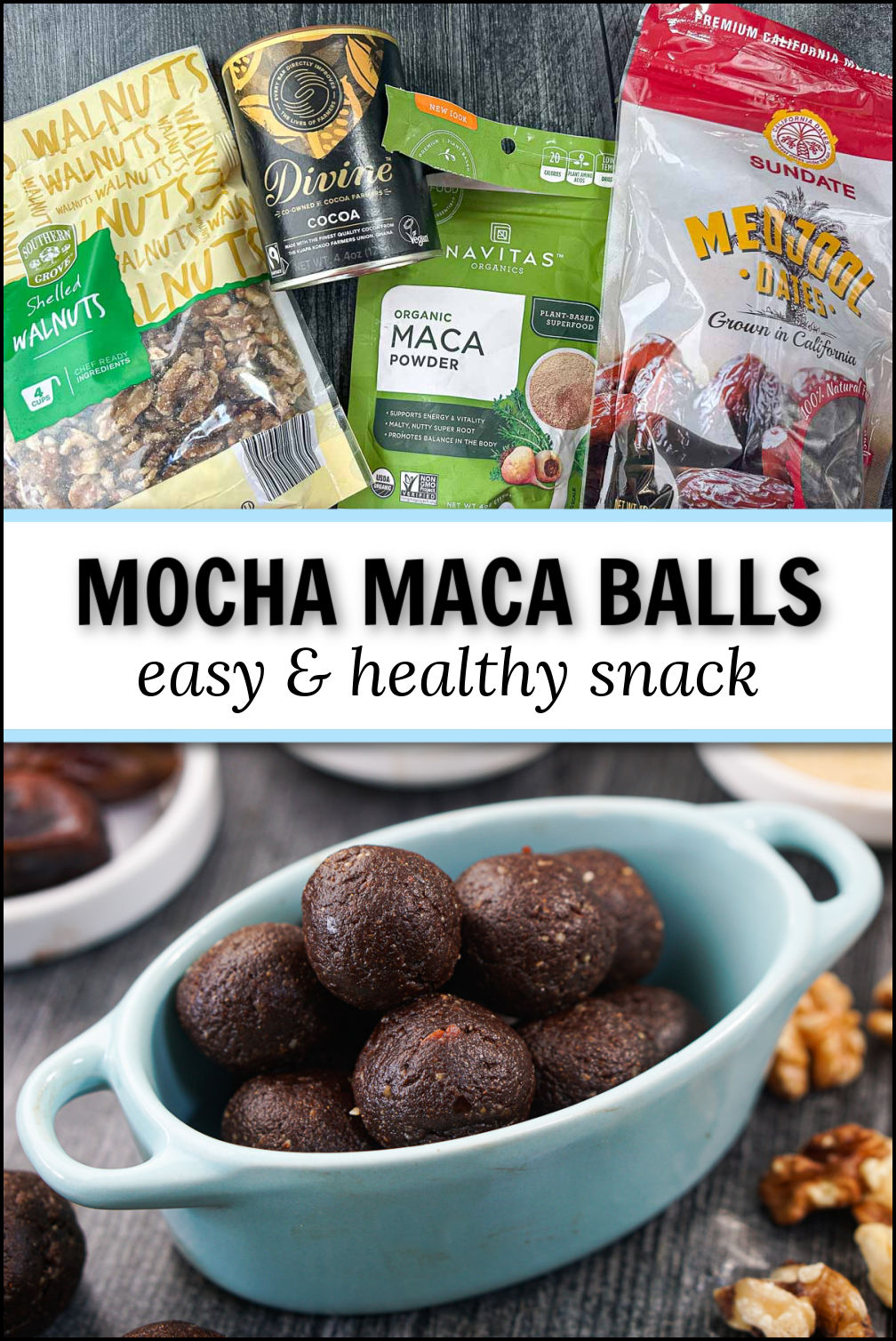 Easy Mocha Maca Balls - no bake, healthy snack with 4 ingredients