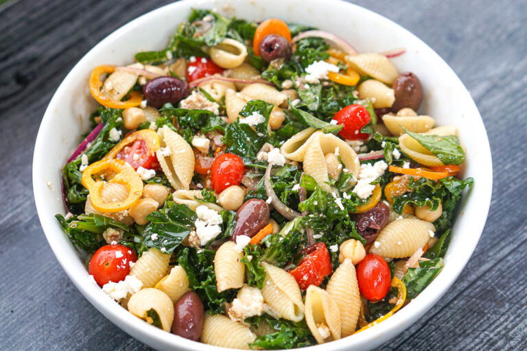 Kale Pasta Salad Recipe | healthy and hearty Mediterranean dish!