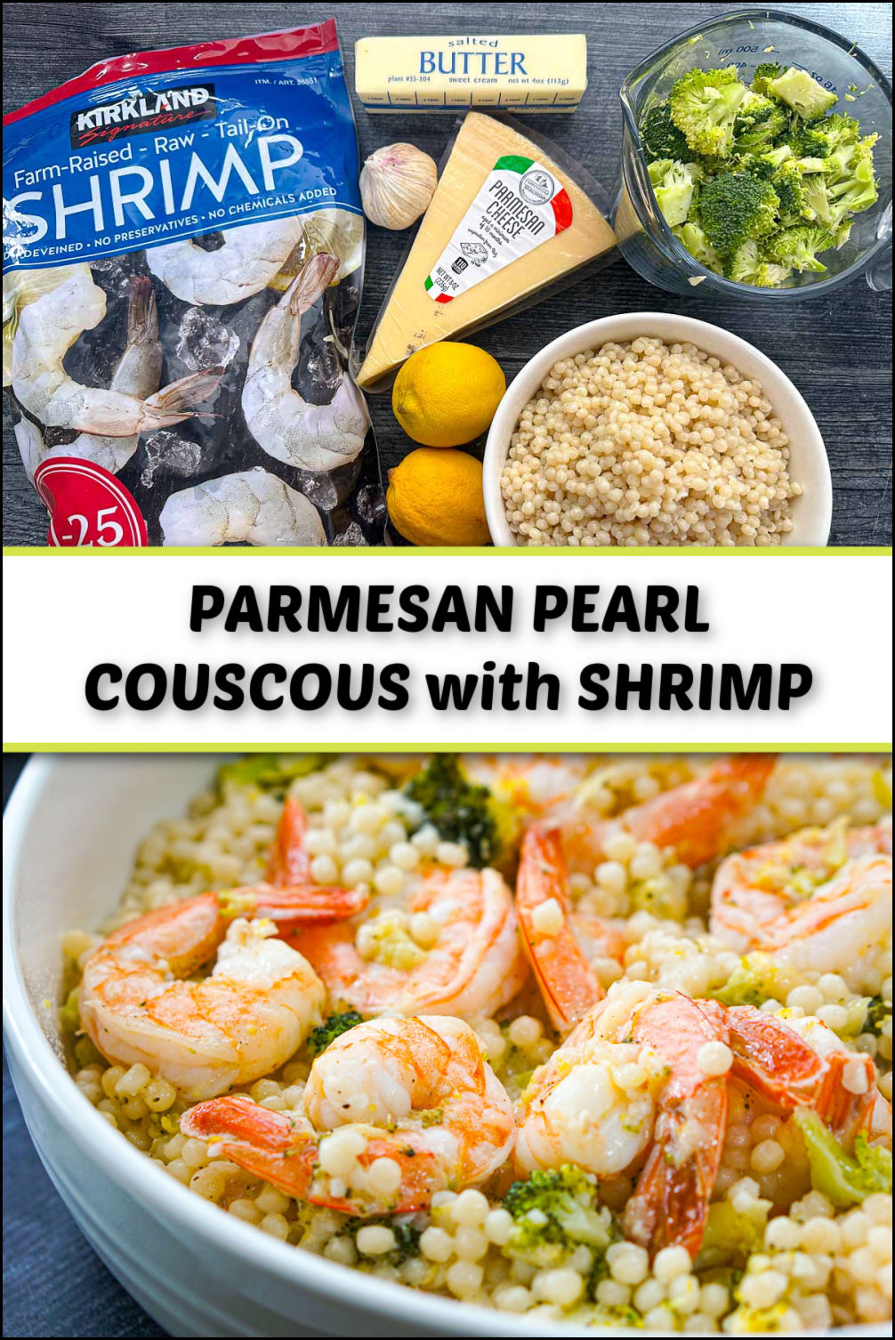 Parmesan Couscous and Shrimp | with garlic, lemon & broccoli!