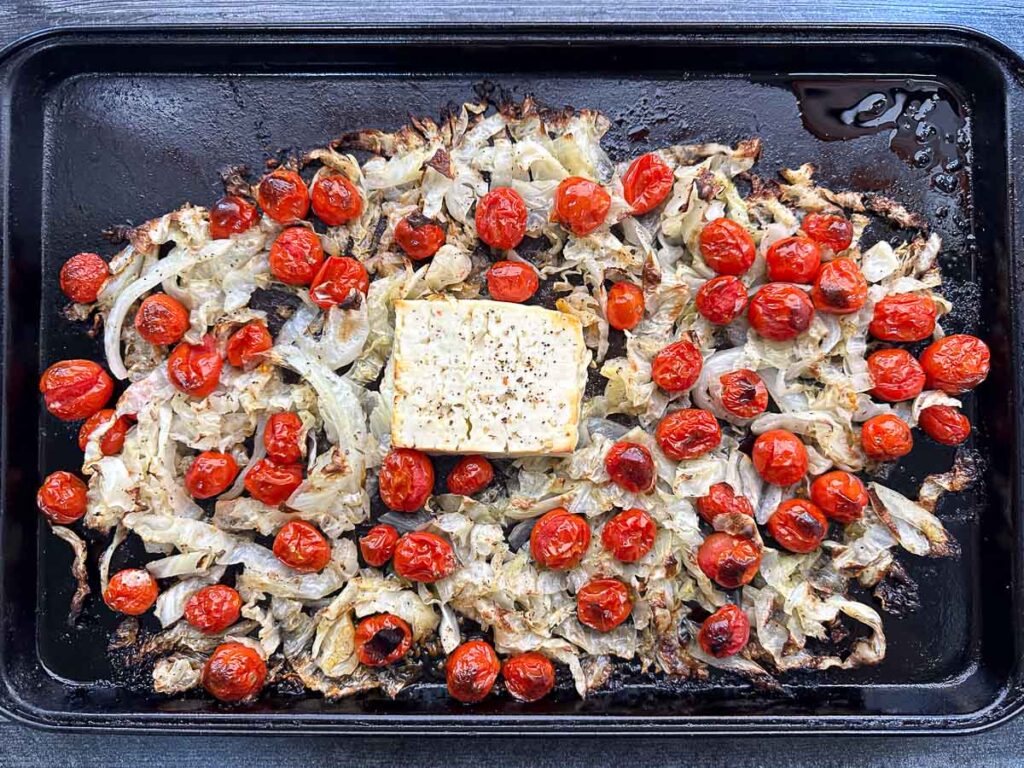 Keto Cabbage Noodles with Bake Feta Recipe | easy one pan meal