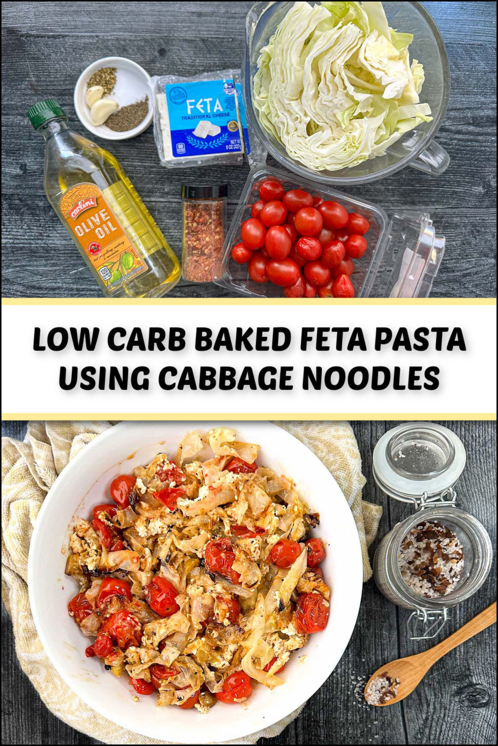 Keto Cabbage Noodles with Bake Feta Recipe | easy one pan meal